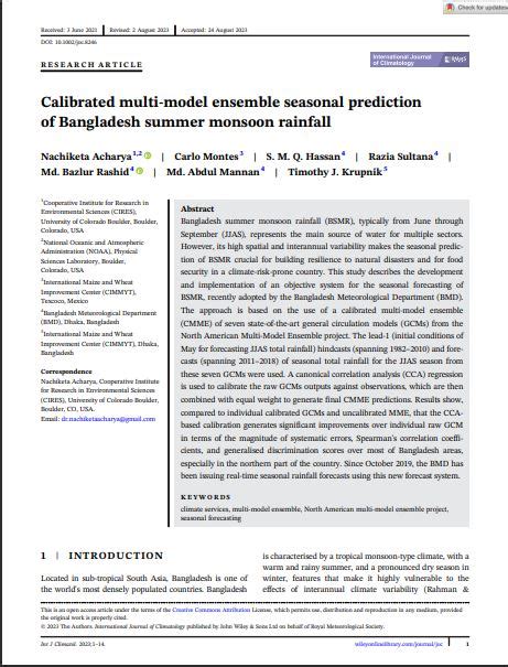 Calibrated Multi Model Ensemble Seasonal Prediction Of Bangladesh