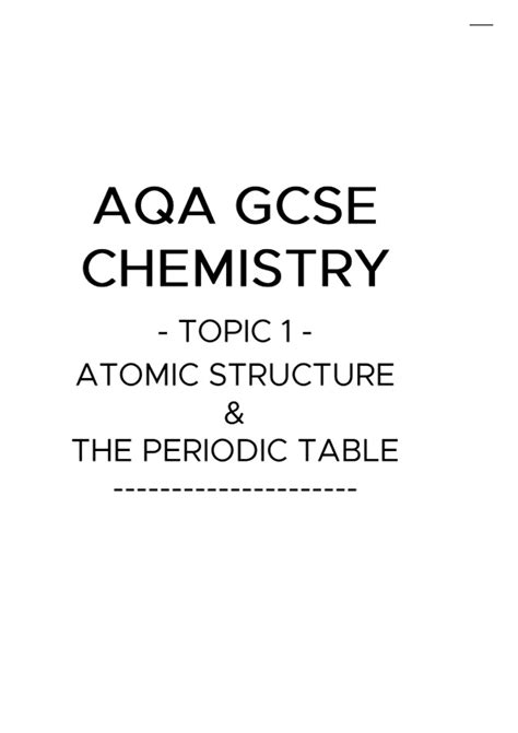 AQA GCSE Chemistry Atomic Structure And Periodic Table Summary Notes Science Stuvia UK