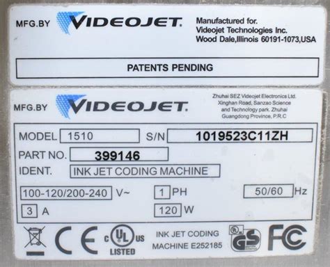 Videojet Model 1510 Ink Jet Coder