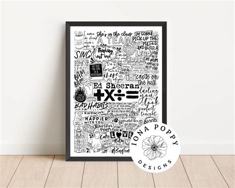 Ed Sheeran Greatest Hits Lyric Print Iona Poppy Designs
