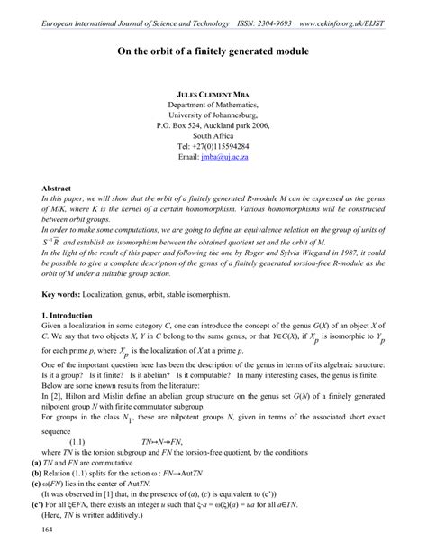 Pdf On The Orbit Of A Finitely Generated Module