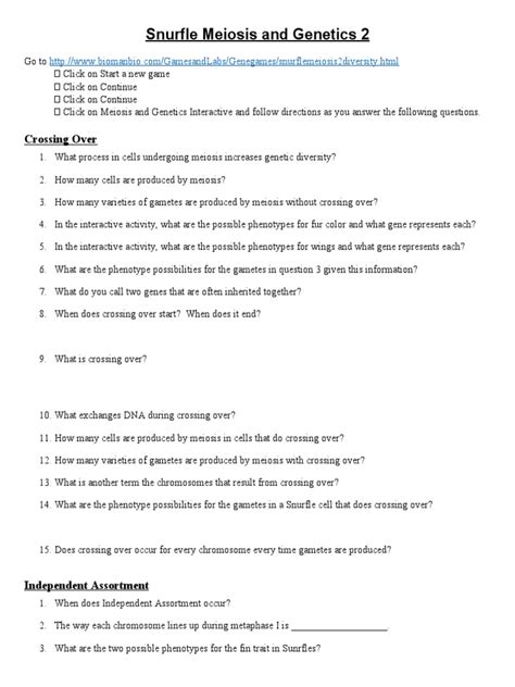 Snurfle Meiosis And Genetics 2 Worksheet Pdf Meiosis Genetics