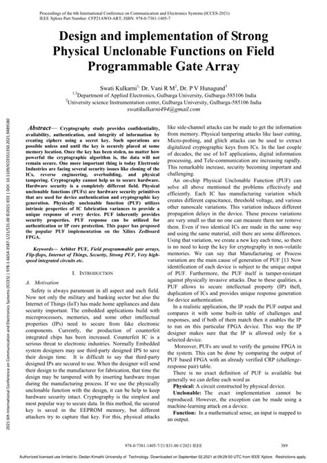PDF Design And Implementation Of Strong Physical Unclonable Functions On Field Programmable