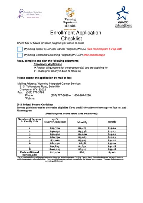 Colorectal And Breast And Cervical Screening Programs Enrollment Form Wyoming Department Of