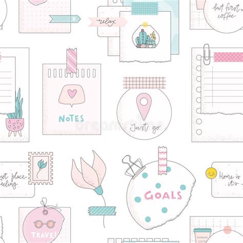 Cute Vector Seamless Pattern With Wall Moodboard Notes Papers For Package Wrap Textile