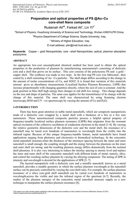 Pdf Preparation And Optical Properties Of Ps Au Cu Core Shell Nano Composite