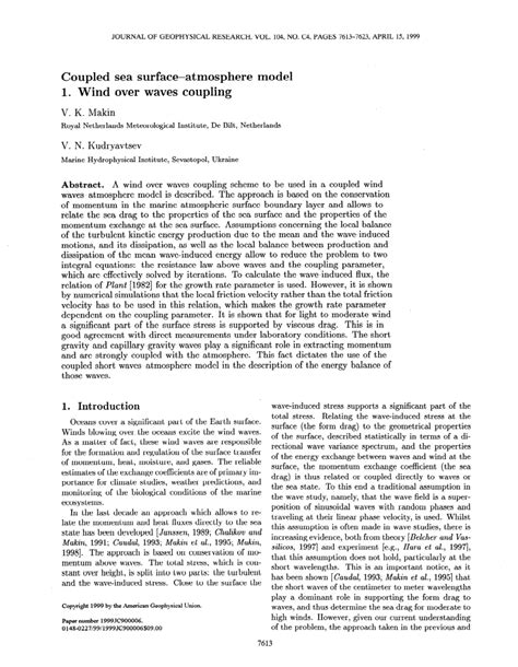 Pdf Coupled Sea Surface Atmosphere Model 1 Wind Over Waves Coupling