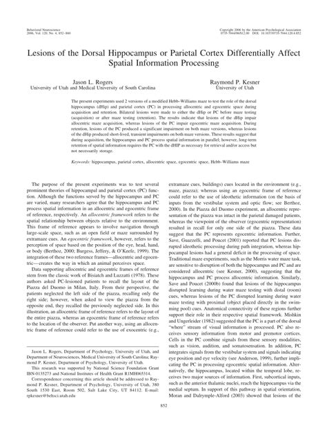Pdf Lesions Of The Dorsal Hippocampus Or Parietal Cortex Differentially Affect Spatial
