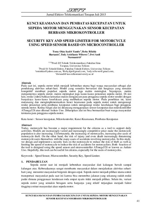 Pdf Kunci Keamanan Dan Pembatas Kecepatan Untuk Sepeda Motor Menggunakan Sensor Kecepatan