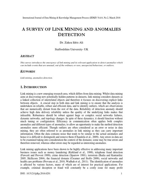 A Survey Of Link Mining And Anomalies Detection Pdf Cluster Analysis Statistical