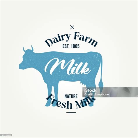 빈티지 낙농장 신선한 우유 아이콘 엠블럼 템플릿 벡터 일러스트 레이 션 디자인 0명에 대한 스톡 벡터 아트 및 기타 이미지 0명 개념 건강한 생활방식 Istock