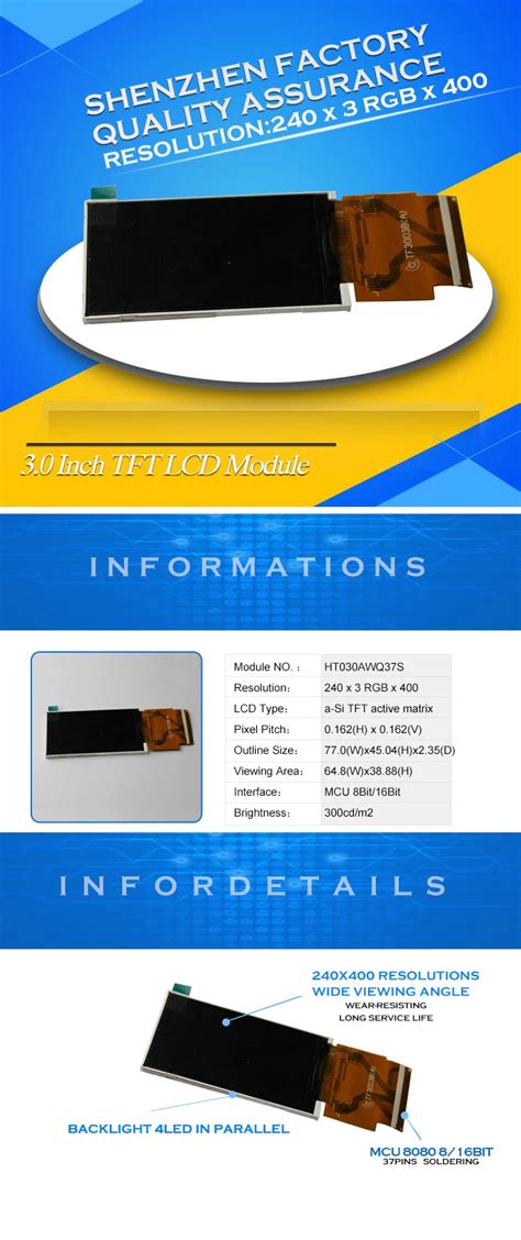 37 Pin 16 Bits 8080 Mcu Parallel Interface Lcd 30 Tft Lcd Screen