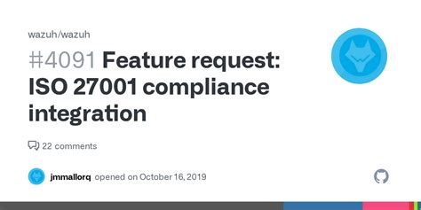 Feature Request Iso 27001 Compliance Integration · Issue 4091 · Wazuh