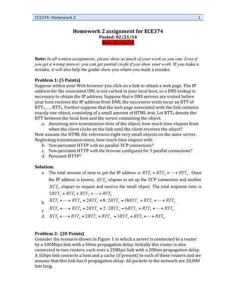 Homework Assignment For ECE Posted Due Homework Assignment For ECE