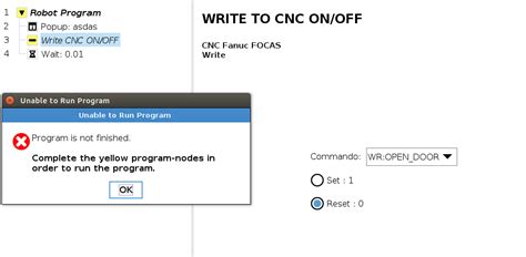 program is not finished complete the yellow program nodes in order to