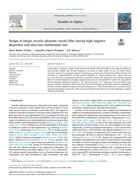Pdf Design Of Simple Circular Photonic Crystal Fiber Having High