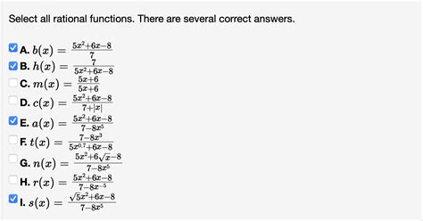 Solved Select All Rational Functions There Are Several Chegg