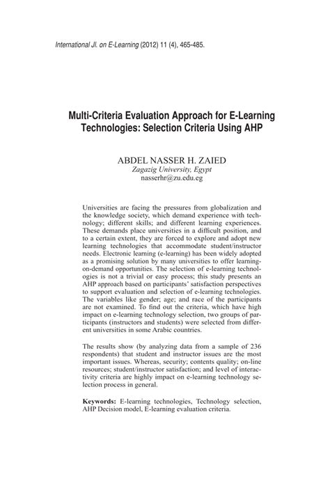 Pdf Multi Criteria Evaluation Approach For E Learning Technologies