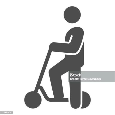 남자는 전기 스쿠터 솔리드 아이콘 전기 전송 개념 흰색 배경에 킥 스쿠터 벡터 기호 모바일 개념 및 웹 디자인을위한 글리프 스타일 아이콘에 서있다 벡터 그래픽 10에 대한