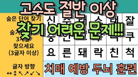 숨은단어찾기치매예방 고수도 절반 이상 찾기 어려운 문제 치매예방 숨은단어찾기 두뇌게임 Youtube