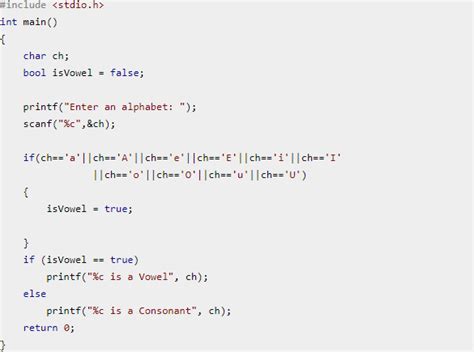 C Program To Check Whether An Alphabet Is Vowel Or Consonant