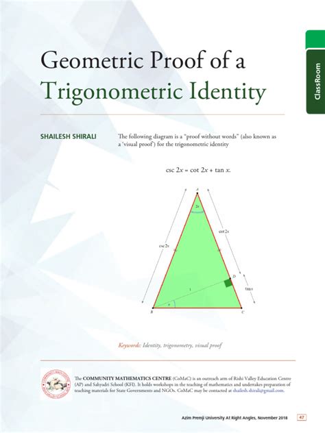 Geometric Proof Of A Trigonometric Identity Shailesh Shirali Pdf Square Root
