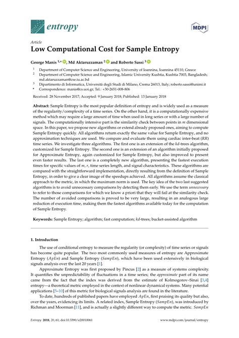 PDF Low Computational Cost For Sample Entropy