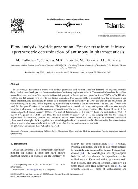 Pdf Flow Analysishydride Generationfourier Transform Infrared Spectrometry A New Analytical