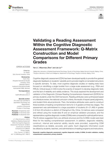 Pdf Validating A Reading Assessment Within The Cognitive Diagnostic Assessment Framework Q