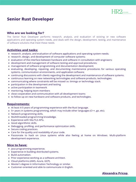 Senior Rust Developer Pdf