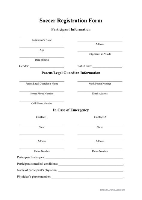 Soccer Registration Form Soccer Registration Sports Templates