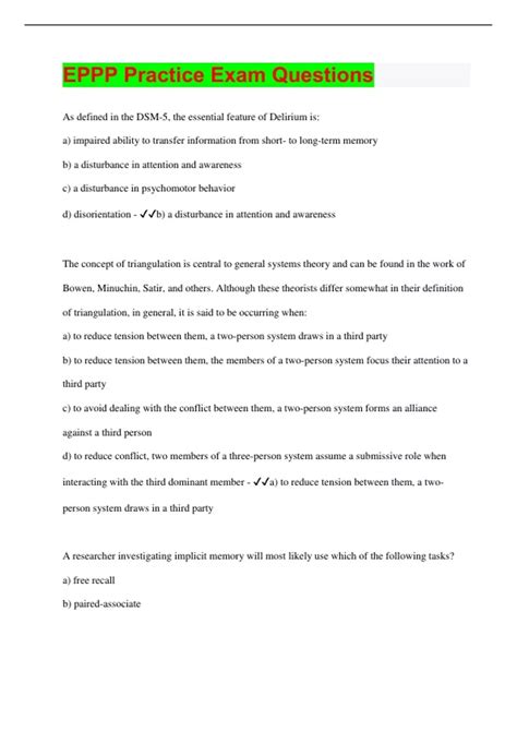 EPPP Practice Exam Questions With Correct Answers Latest Update Verified EPPP