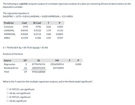 Solved The Following Is A Partial Computer Output Of A