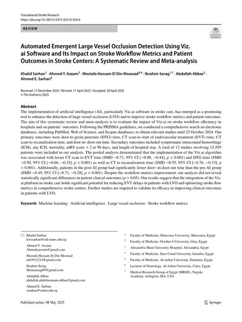 Pdf Automated Emergent Large Vessel Occlusion Detection Using Viz Ai Software And Its Impact