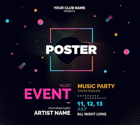 추상적인 그라디언트 라인을 가진 전자 음악 페스티벌 포스터 나이트 파티 포스터 배경 프리미엄 벡터