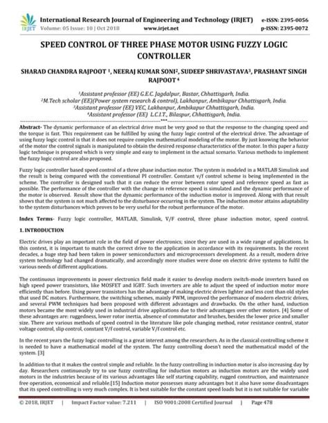 Irjet Speed Control Of Three Phase Motor Using Fuzzy Logic Controller