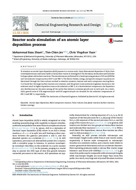 pdf reactor scale simulation of an atomic layer deposition process