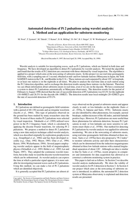 Pdf Automated Detection Of Pi2 Pulsations Using Wavelet Analysis 1