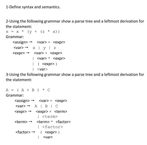 Solved 1 Define Syntax And Semantics 2 Using The Following