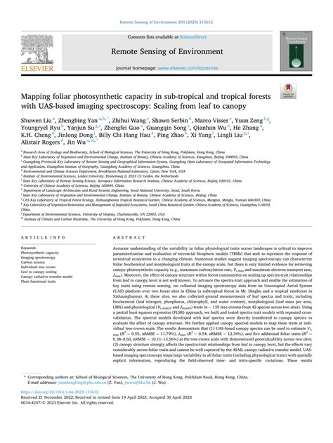 Pdf Mapping Foliar Photosynthetic Capacity In Sub Tropical And