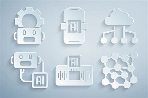 Set Artificial Intelligence Ai Network Cloud Connection Robot Neural
