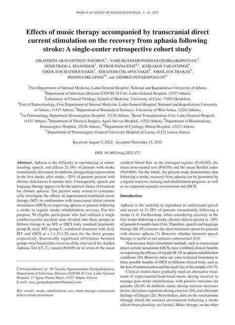 Pdf Effects Of Music Therapy Accompanied By Transcranial Direct Current Stimulation On The