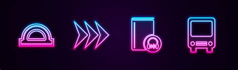 Atur Garis Kotak Protractor Panah Buku Audio Dan Bus Ikon Neon