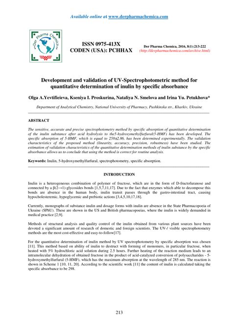 Pdf Development And Validation Of Uv Spectrophotometric Method For Quantitative Determination