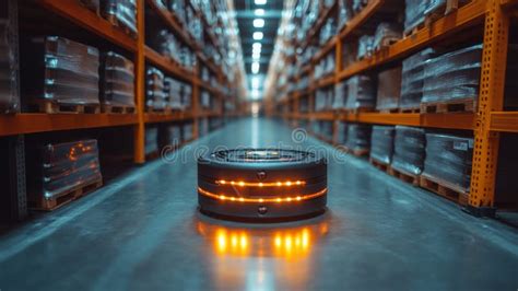 Modern Logistics In A Warehouse Using Automated Robots For Inventory Management And Efficient