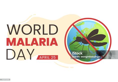 4월 25일 세계 말라리아의 날 웹 배너 또는 랜딩 페이지 템플릿을 위해 손으로 그린 평평한 만화에서 모기로부터 보호되는 지구가 있는 그림 건강관리와 의술에 대한 스톡 벡터