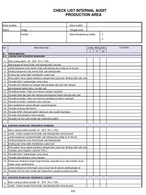 Checklist Audit Internal Produksi Pdf