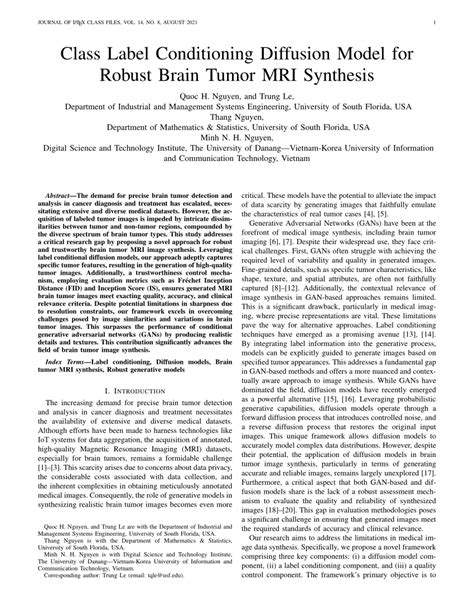 Pdf Class Label Conditioning Diffusion Model For Robust Brain Tumor Mri Synthesis