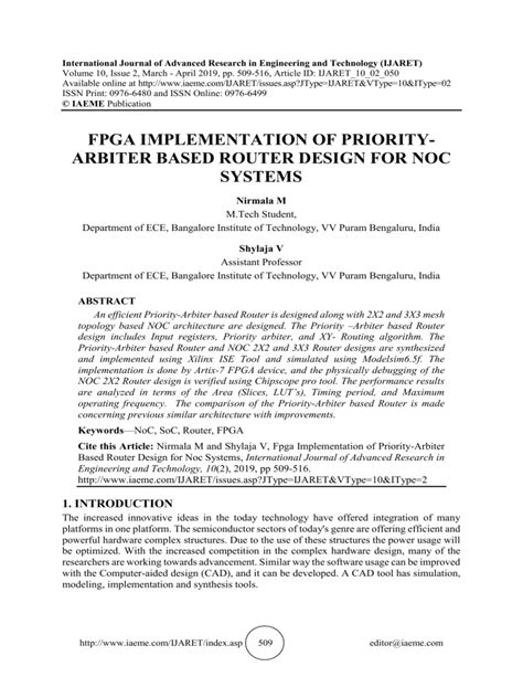 Fpga Implementation Of Priority Arbiter Based Router Design For Noc Systems