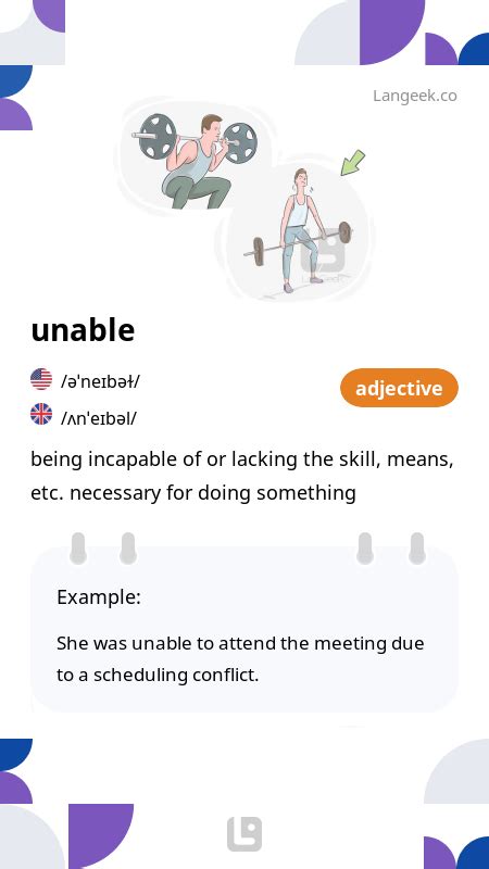 Definition And Meaning Of Unable Picture Dictionary